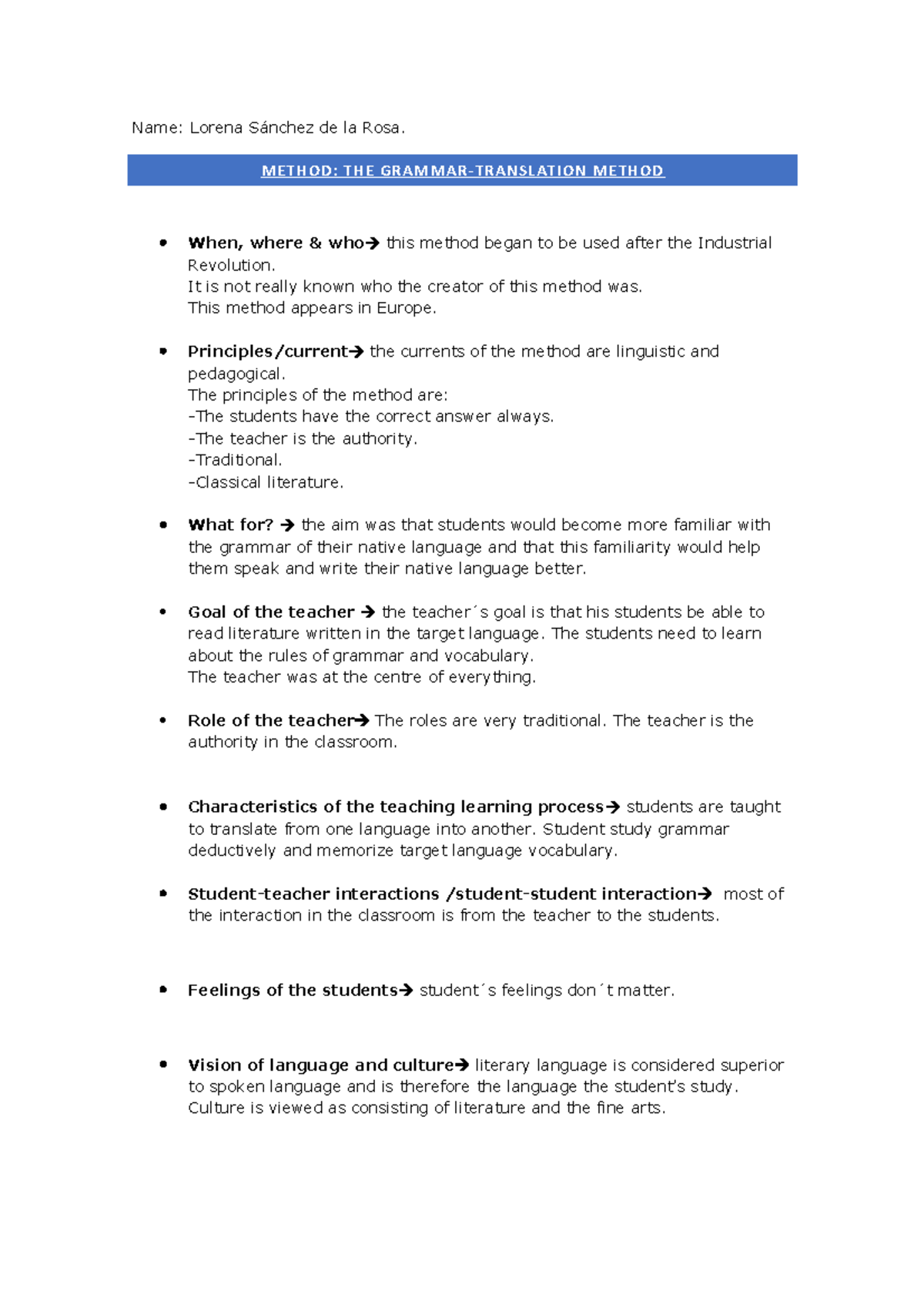 Grammar translation method - Name: Lorena Sánchez de la Rosa. METHOD ...