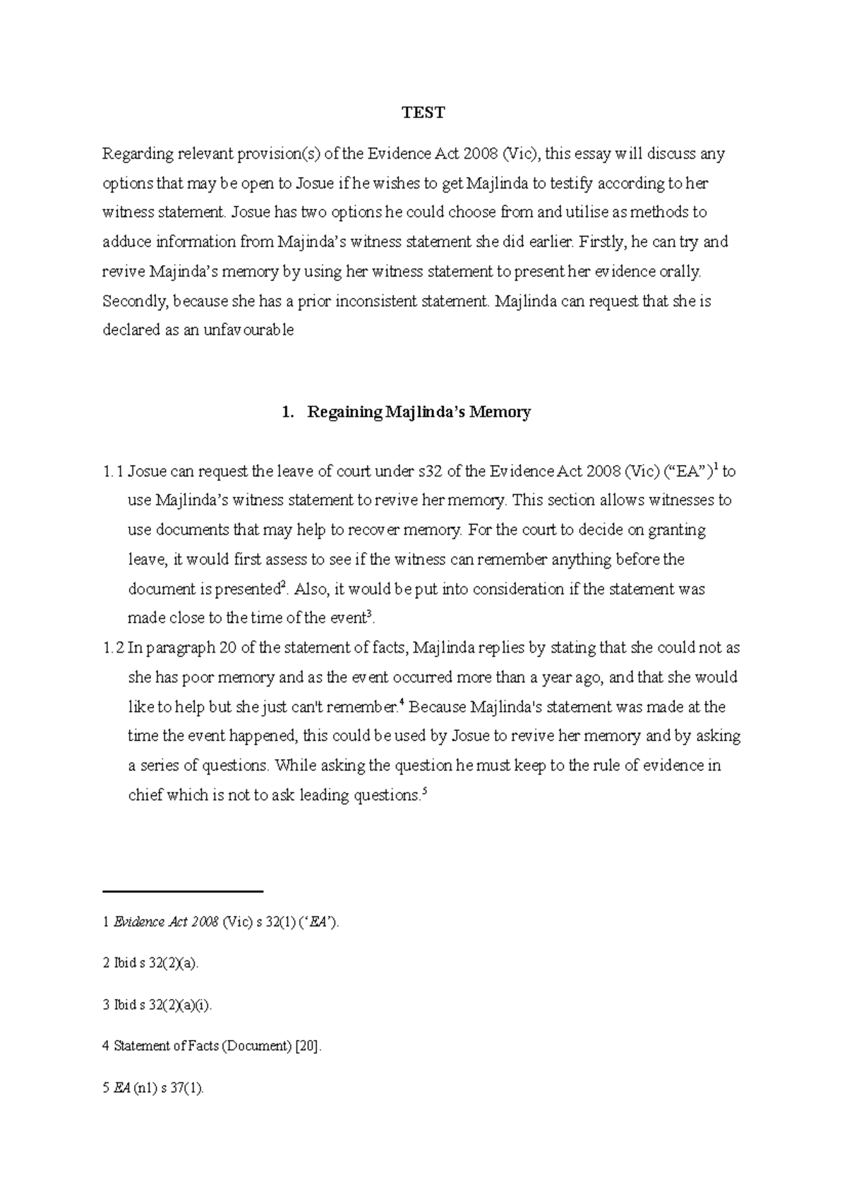 TEST. - Assessment 1 ( test) - TEST Regarding relevant provision(s) of ...