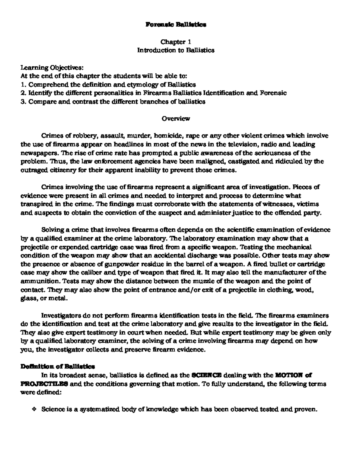 FB C-1 - Forensic Ballistics - Forensic Ballistics Chapter 1 ...