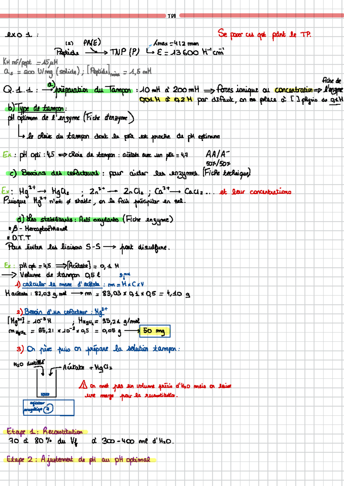TD - Enzymologie - TD exo 1 : Se poser ces ast pont le TP. Is PRIE) /max = 412 mi Peptide ...