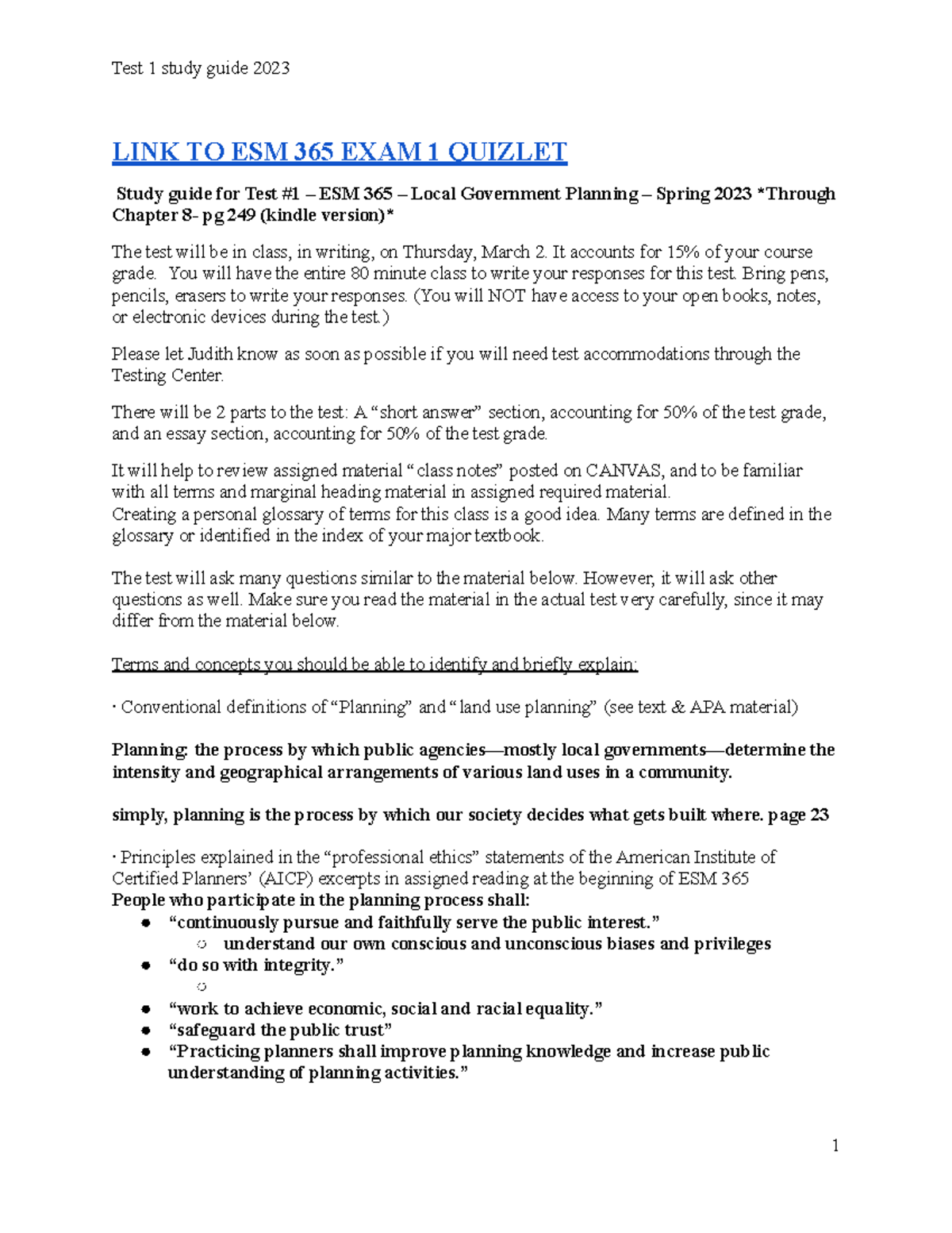 Study guide for Test 1 ESM 365 Spring 2023 - Test 1 study guide 2023 ...
