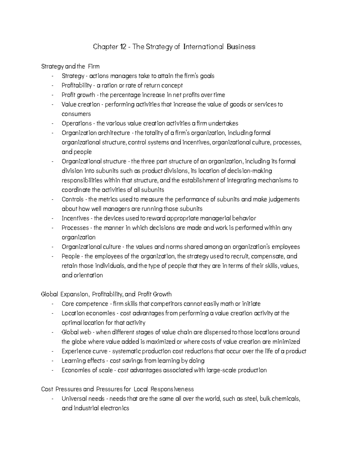 Chapter 12 - The Strategy of International Business - Studocu