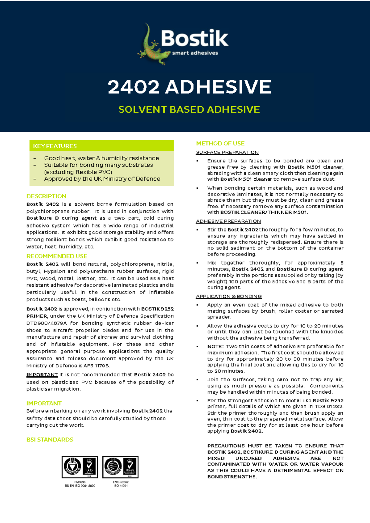 Bostik 2402 Hypalon Adhesive TDS - 2402 ADHESIVE SOLVENT BASED ADHESIVE ...