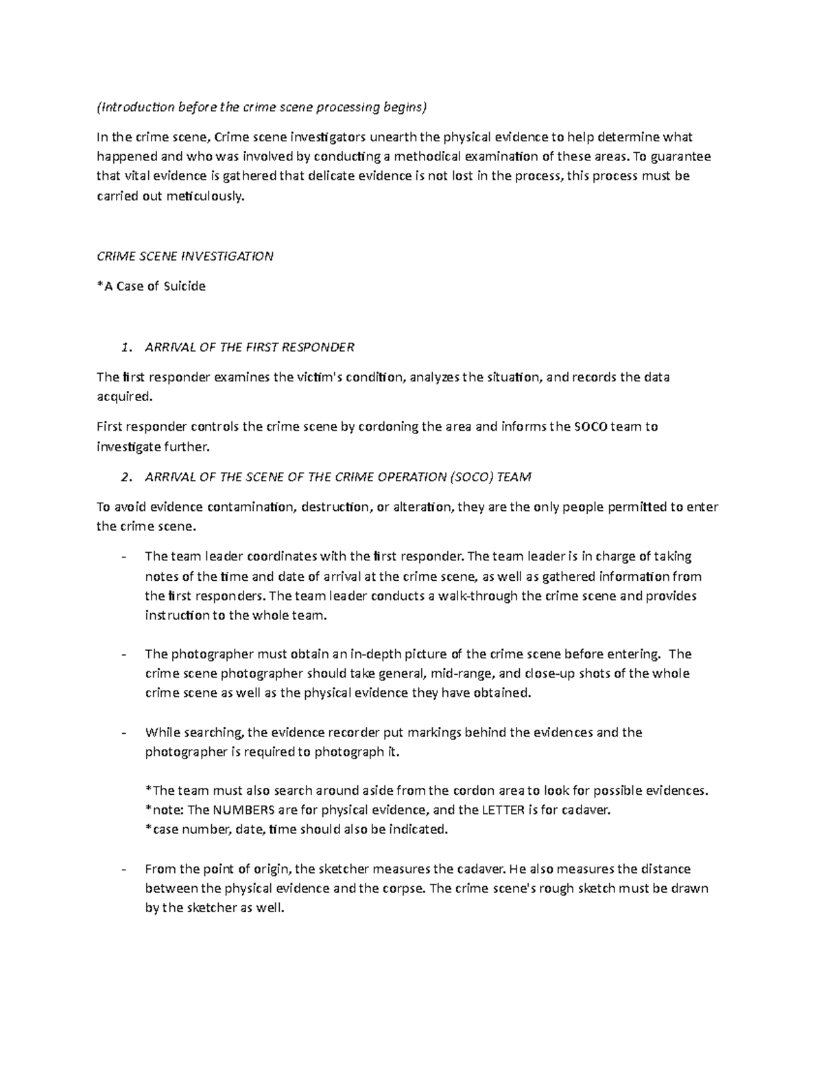 Crime- Scene - (Introduction before the crime scene processing begins ...