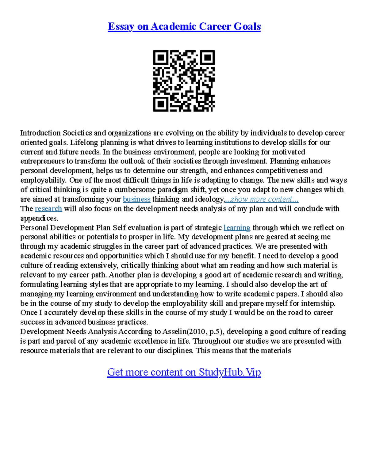 Essay About Educational And Career Goals - Essay on Academic Career ...