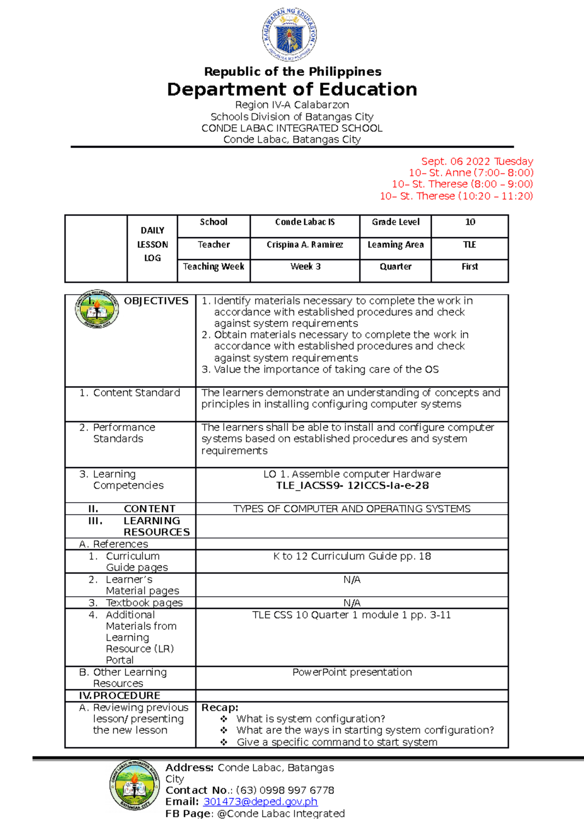 Week2 - Daily lesson log - Republic of the Philippines Department of ...