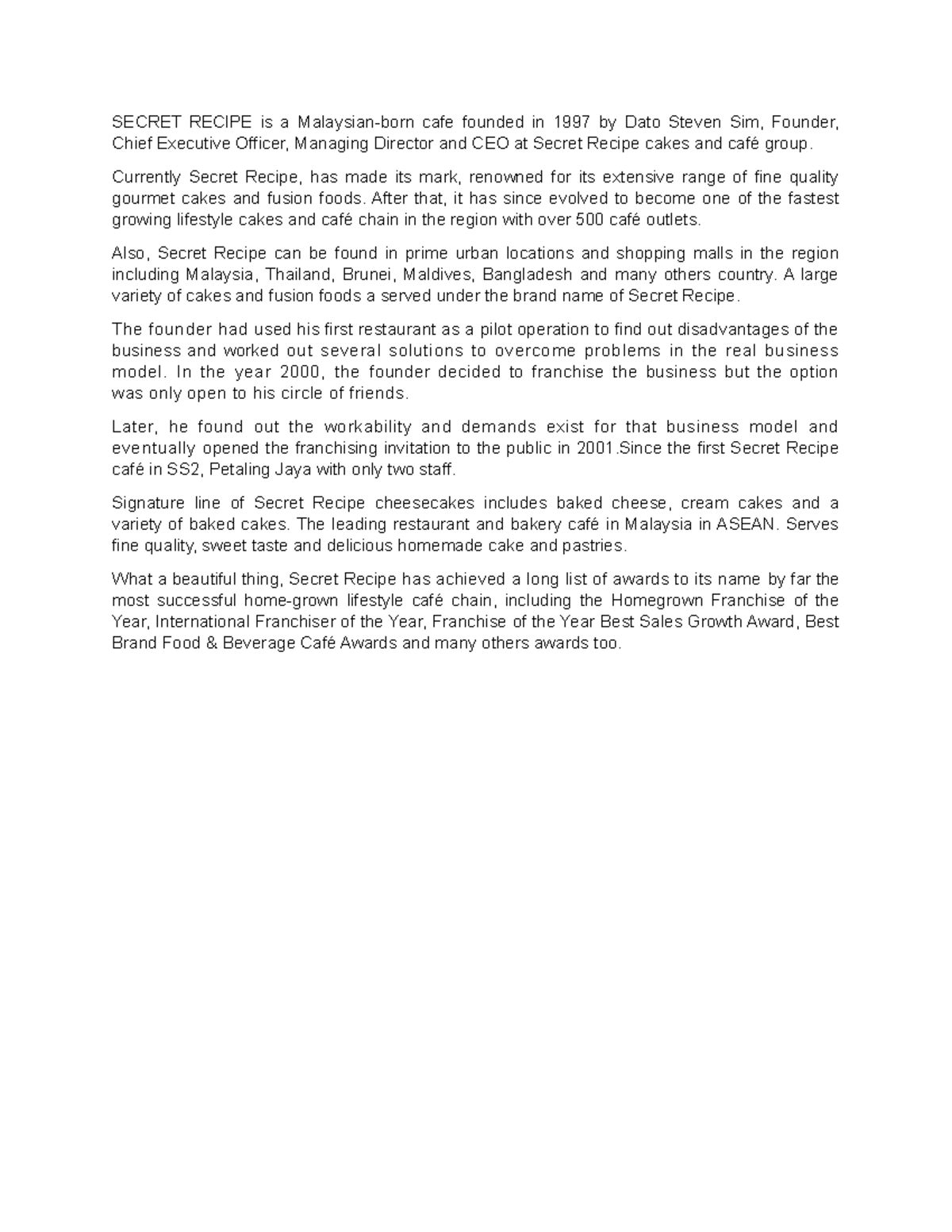 Secret Recipe BACKGROUND - SECRET RECIPE is a Malaysian-born cafe ...