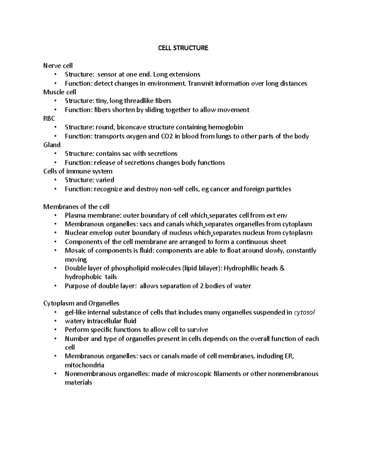 CELL Structure - lecture notes - CELL STRUCTURE Nerve cell - Structure ...