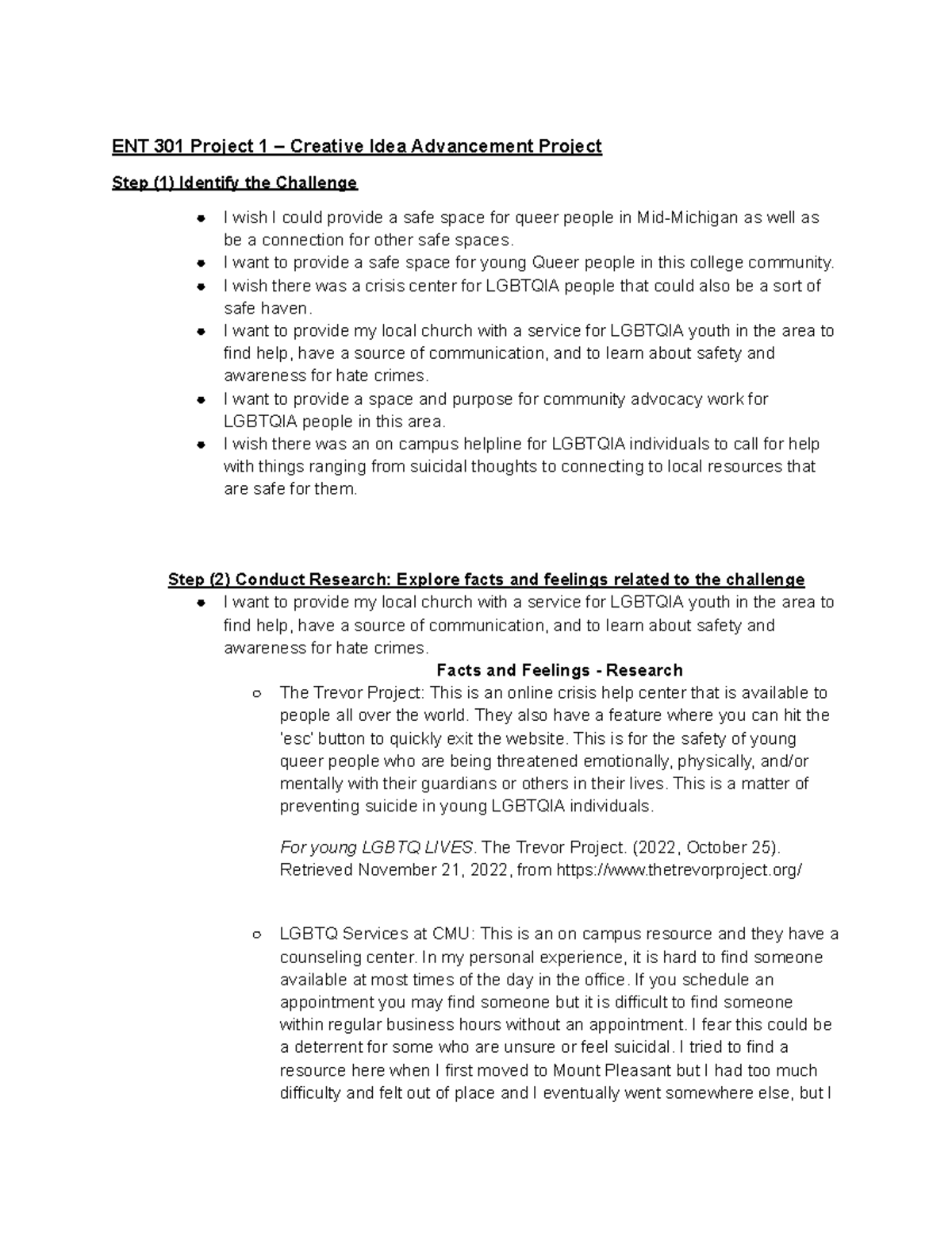 ENT 301 Project 1 - The instructor for this course is Joseph Affholter ...