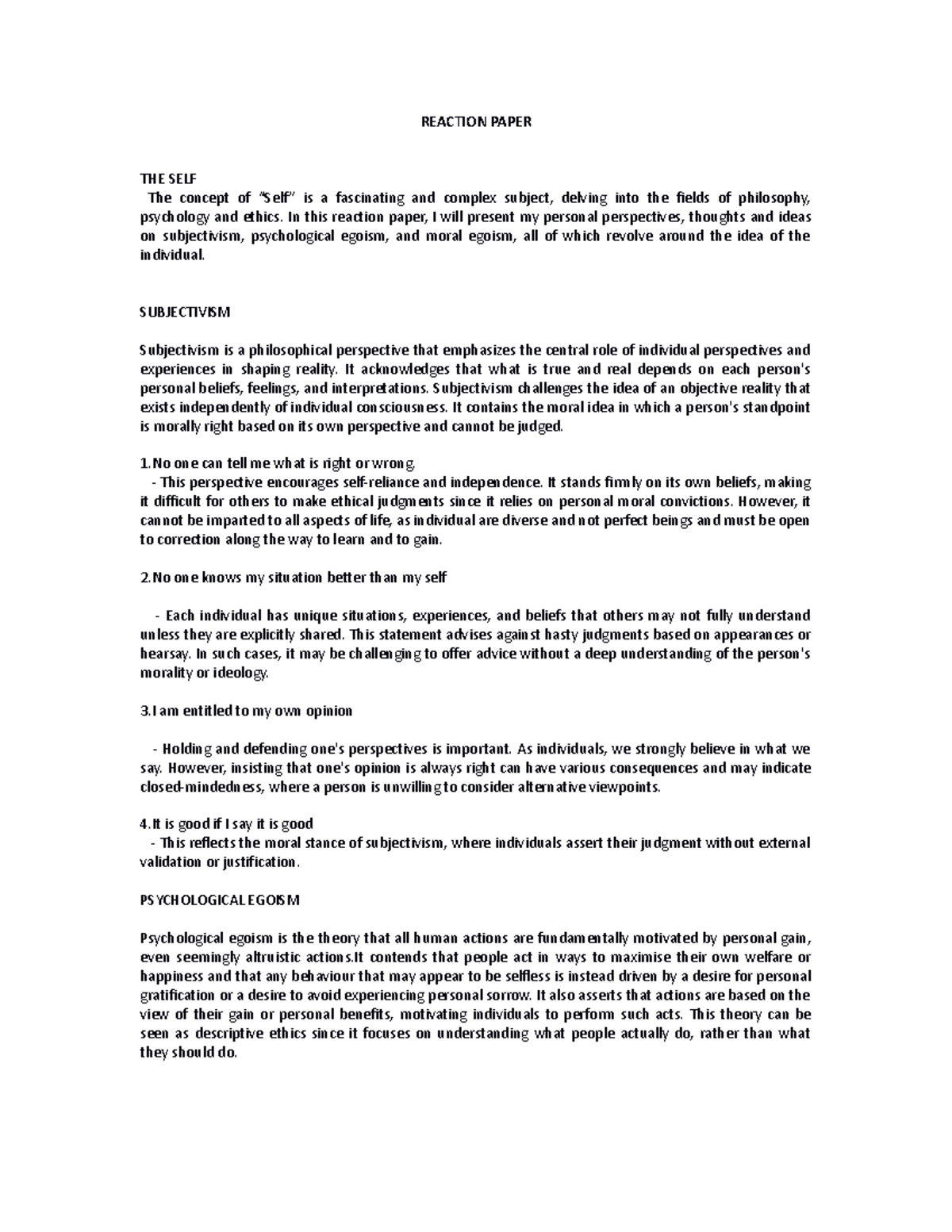 Ethicsreactionpaper - Reaction paper with regards of the ethical ...