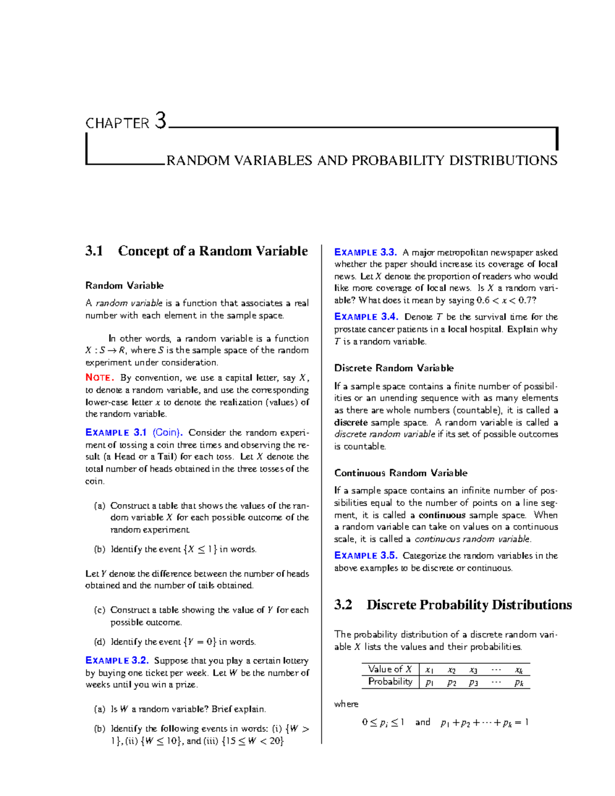 the statistics and probabilities - CHAPTER 3 RANDOM VARIABLES AND PROBABILITY DISTRIBUTIONS 3 ...