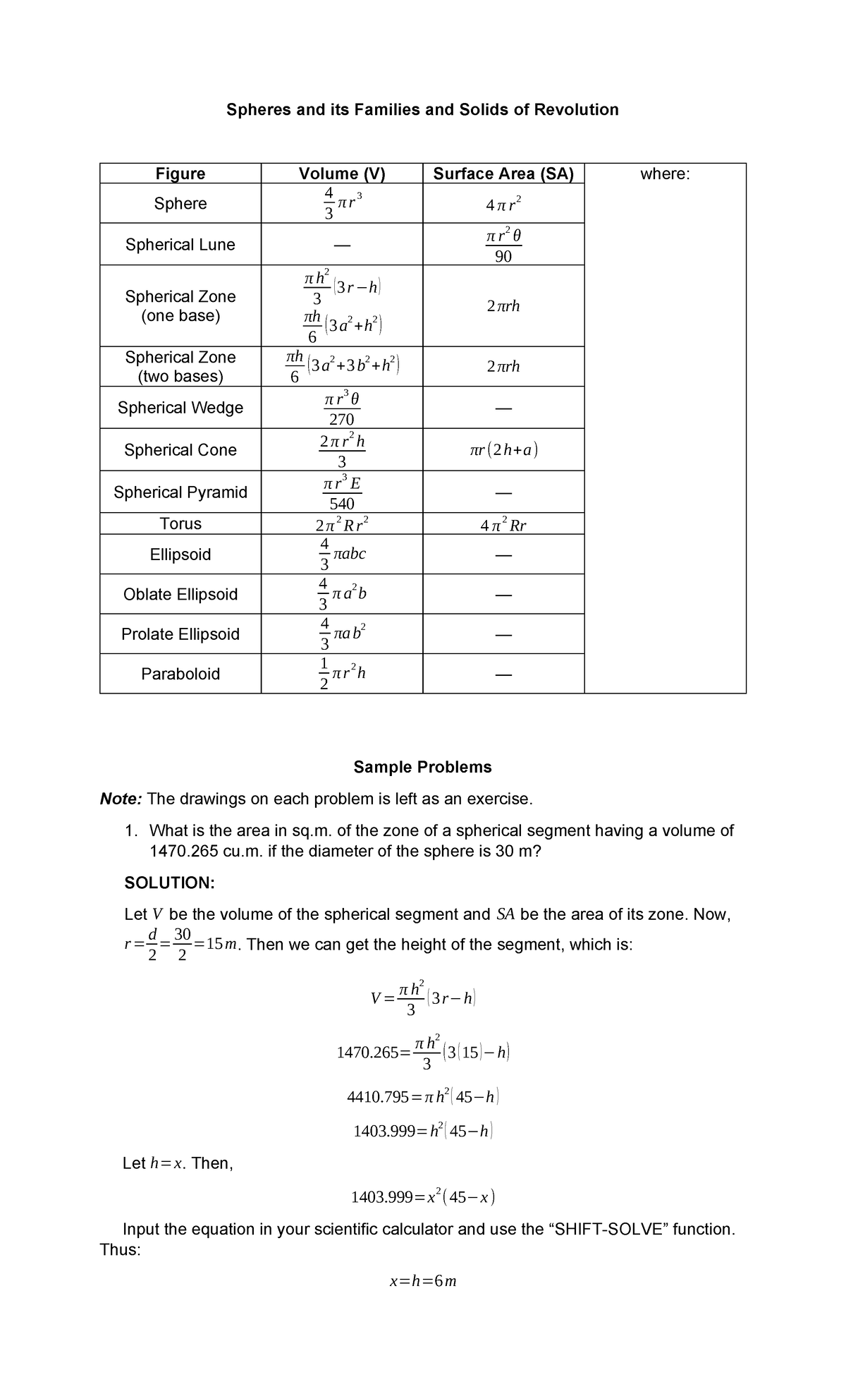 MM4 - Plane and Solid Geometry - Sample Reviewer on Spheres - Spheres ...