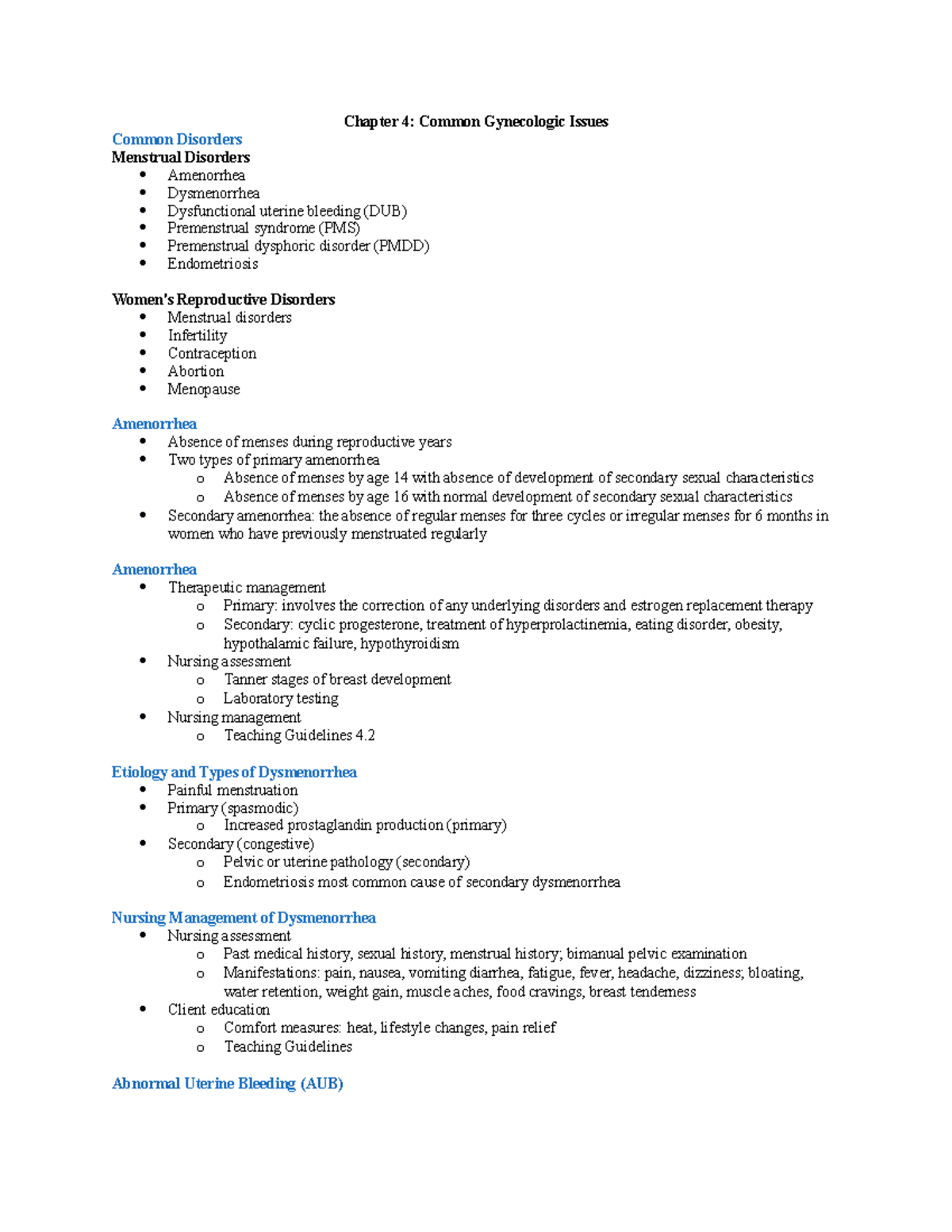 Chapter 4- Common Gynecologic Issues - Chapter 4: Common Gynecologic Issues Common Disorders ...