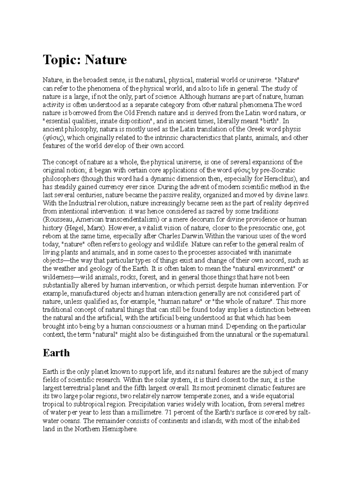 The mystery of nature and how it impact us - Topic: Nature Nature, in ...