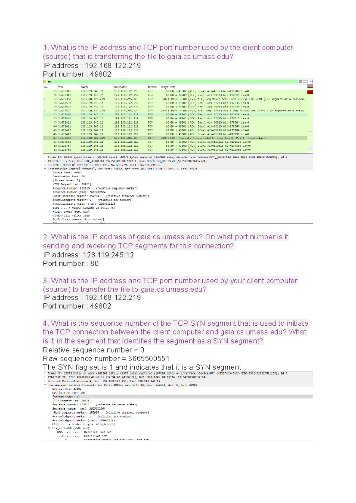 Netfun Lab Week 6 What Is The Ip Address And Tcp Port Number Used By The Client Computer