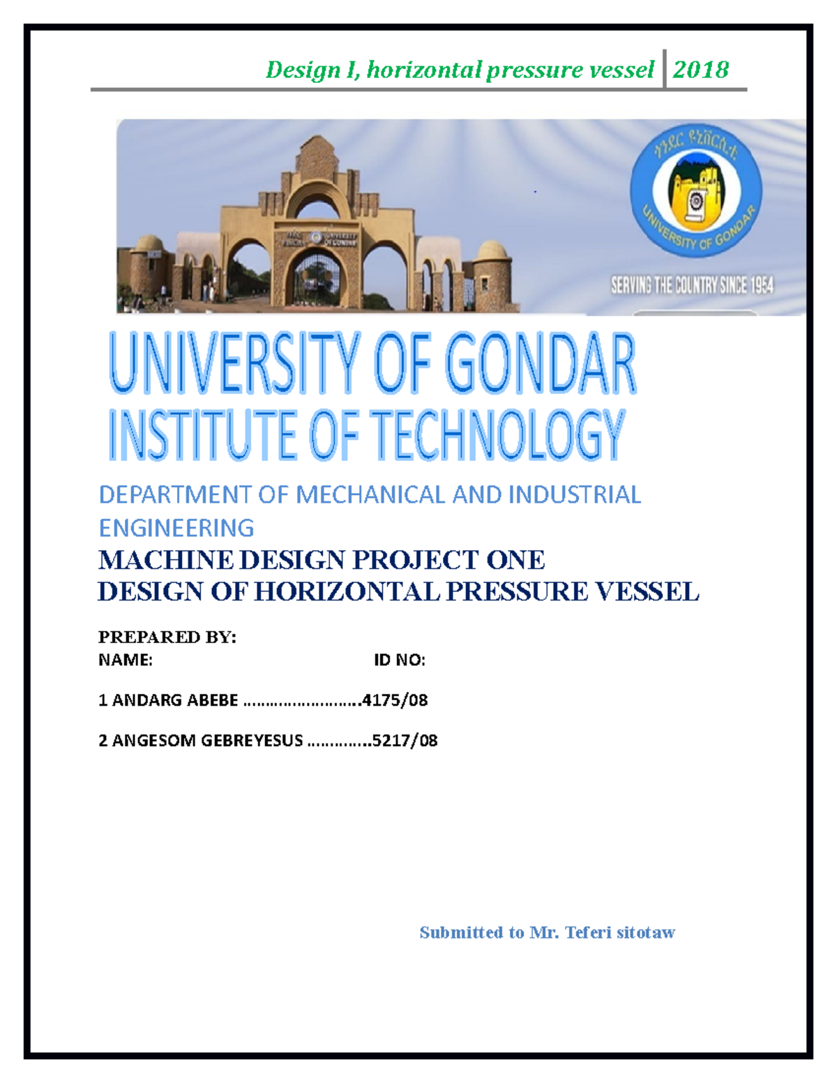 Andarg and angesom - COOL - Design I, horizontal pressure vessel 2018 ...