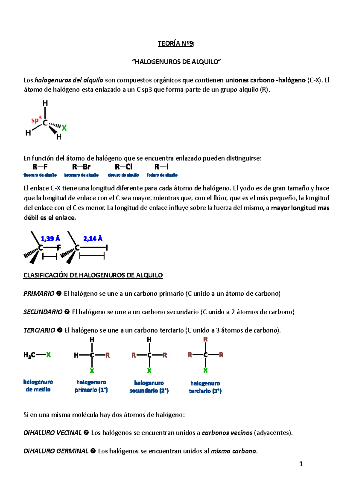 Teoria 9 (halogenuros de alquilo) - TEORÍA Nº 9 : “HALOGENUROS DE ...
