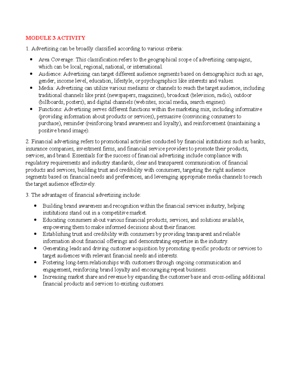 Module 3 Activity Advertising - MODULE 3 ACTIVITY Advertising can be ...