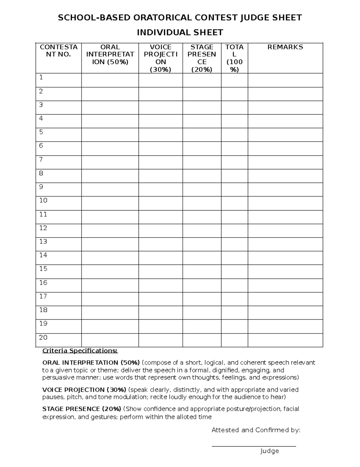 Oratorical judges sheet 2024 - SCHOOL-BASED ORATORICAL CONTEST JUDGE ...