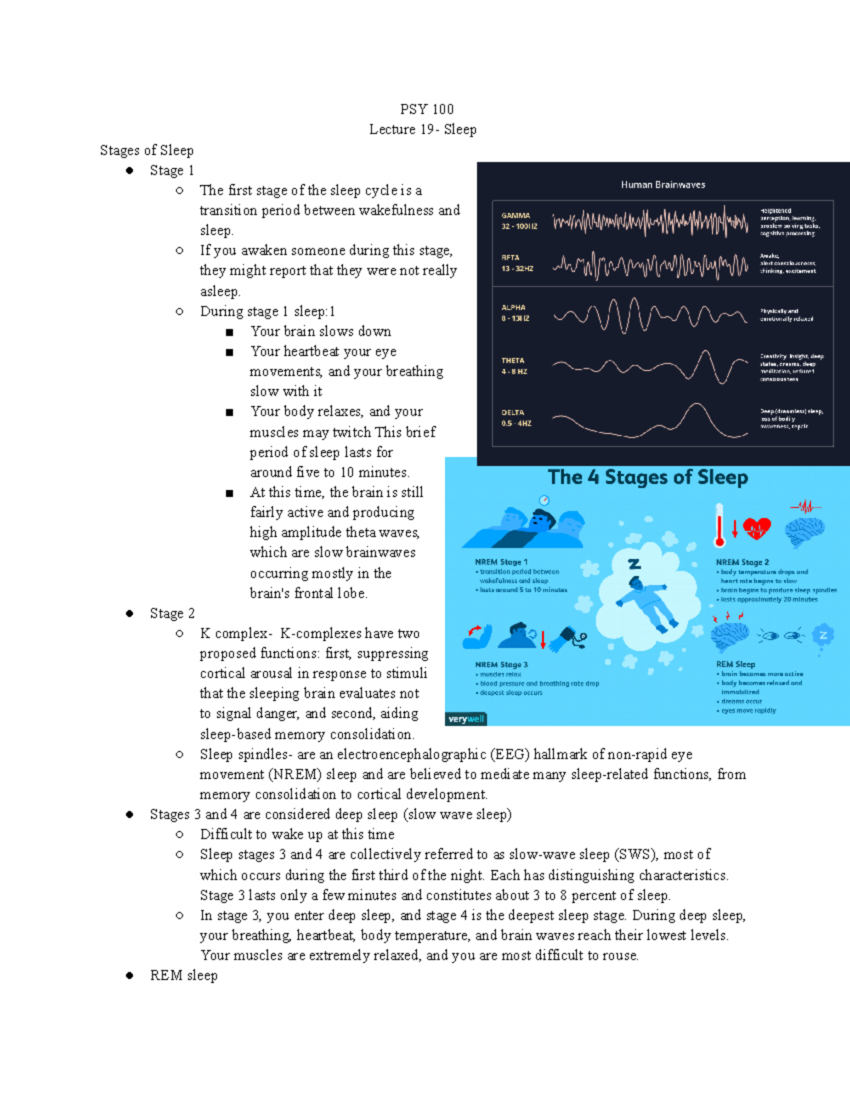 PSY 100 11 1 2022 - Fall 2022 - PSY 100 Lecture 19- Sleep Stages of ...