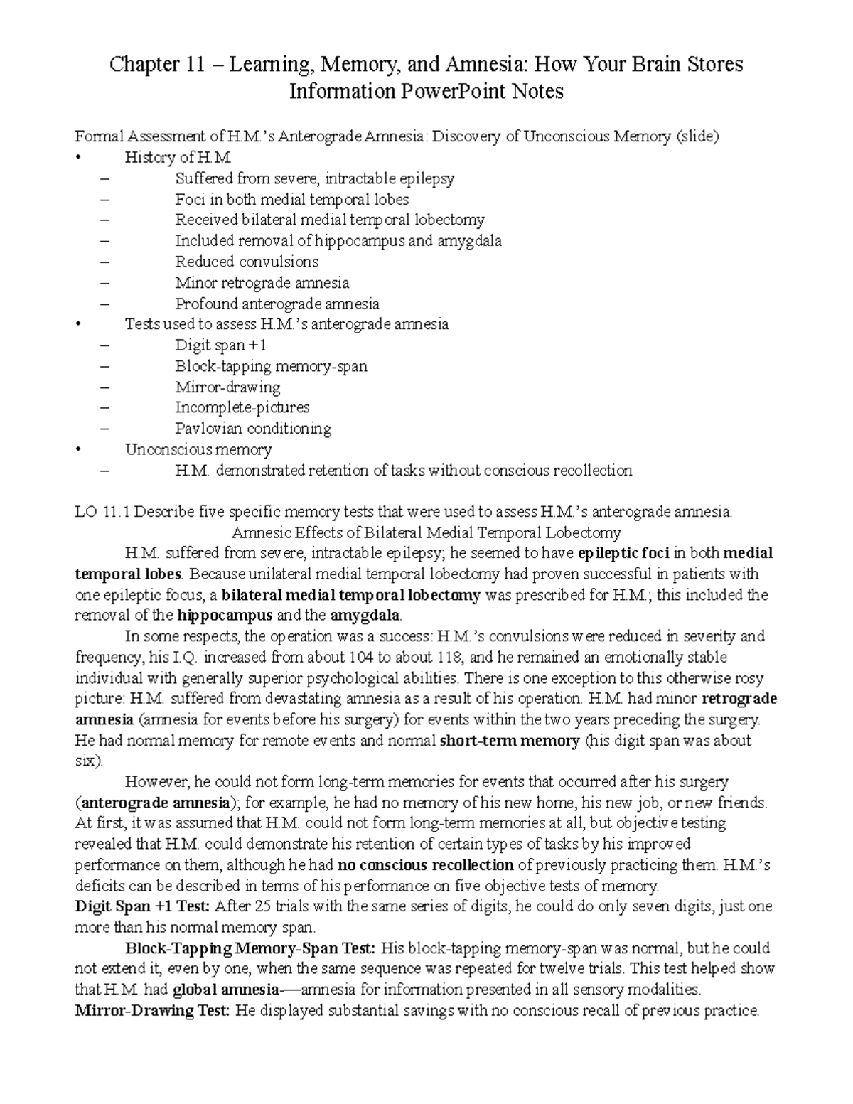 Biopsychology Chapter 11 Power Point Notes - Chapter 11 – Learning ...