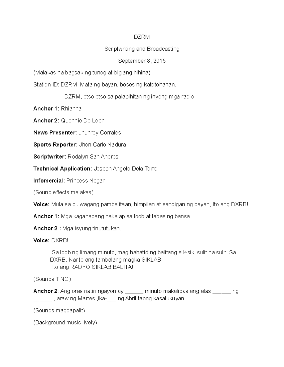 Filipino Radio Broadcasting Script - DZRM Scriptwriting and ...
