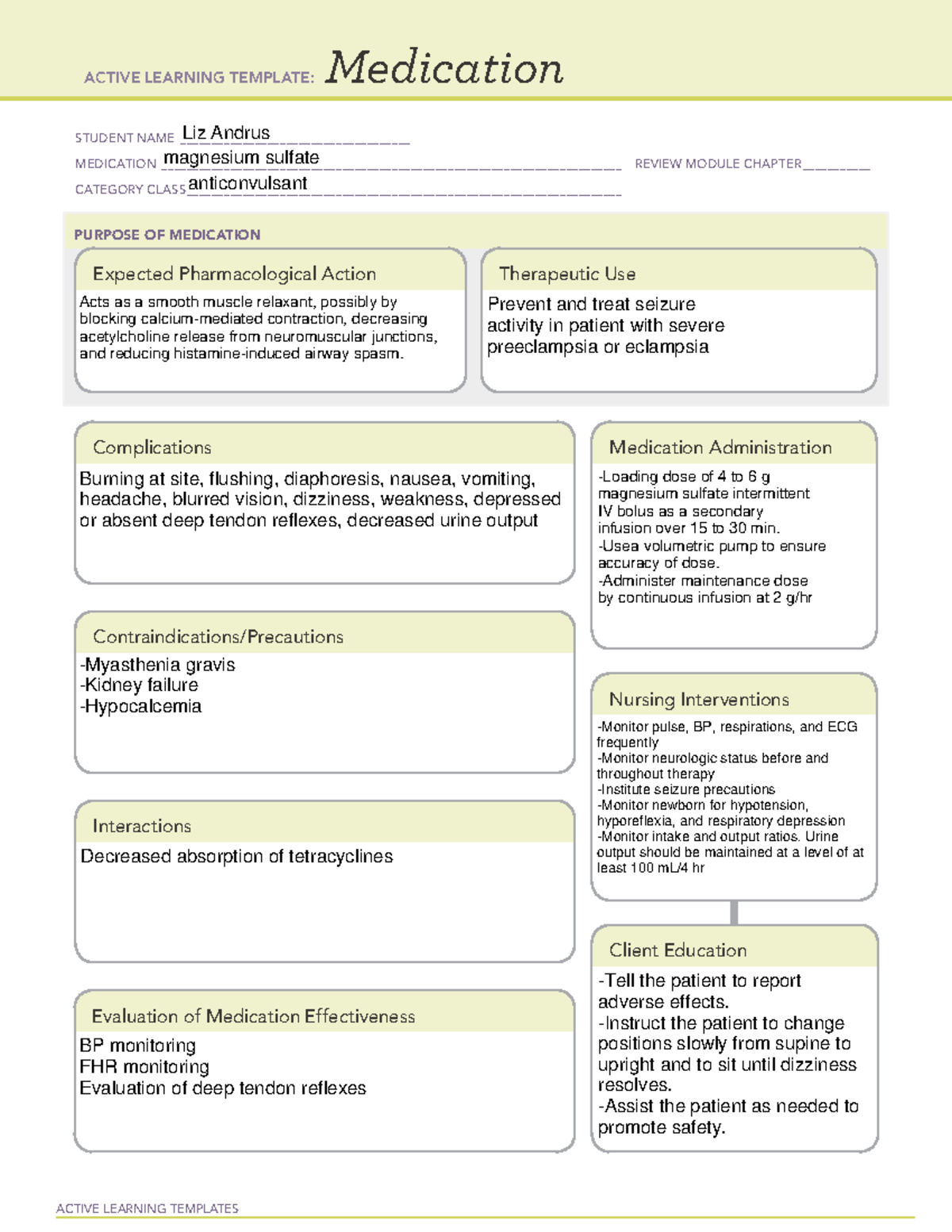 Mag sulfate ati practice b - ACTIVE LEARNING TEMPLATES Medication ...