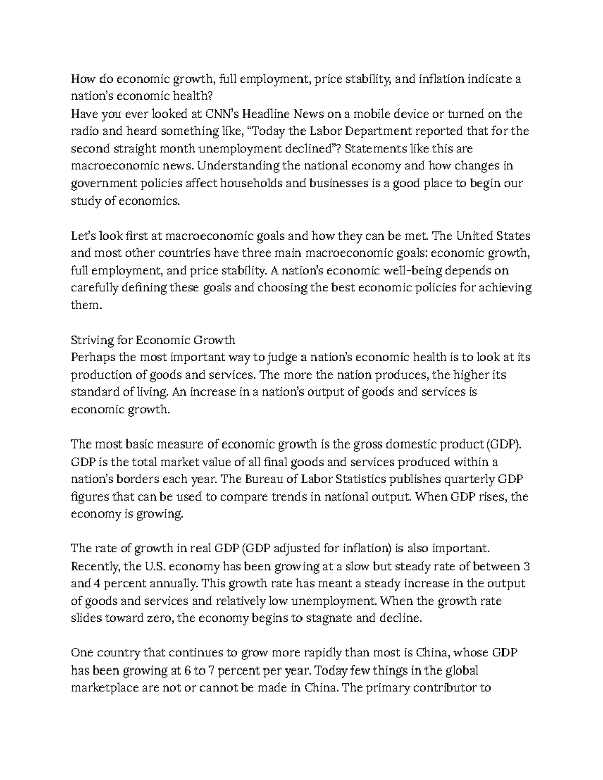 1.4 Macroeconomics The Big Picture - How do economic growth, full ...