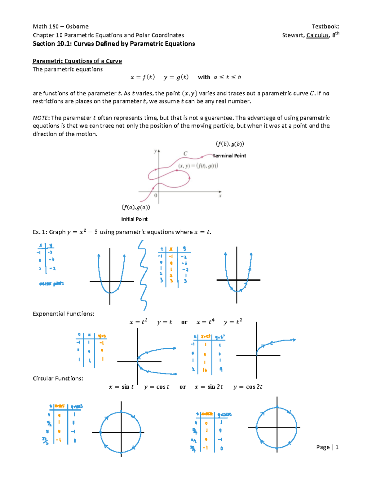 10.1 Notes - Chapter 10 Parametric Equations and Polar Coordinates ...