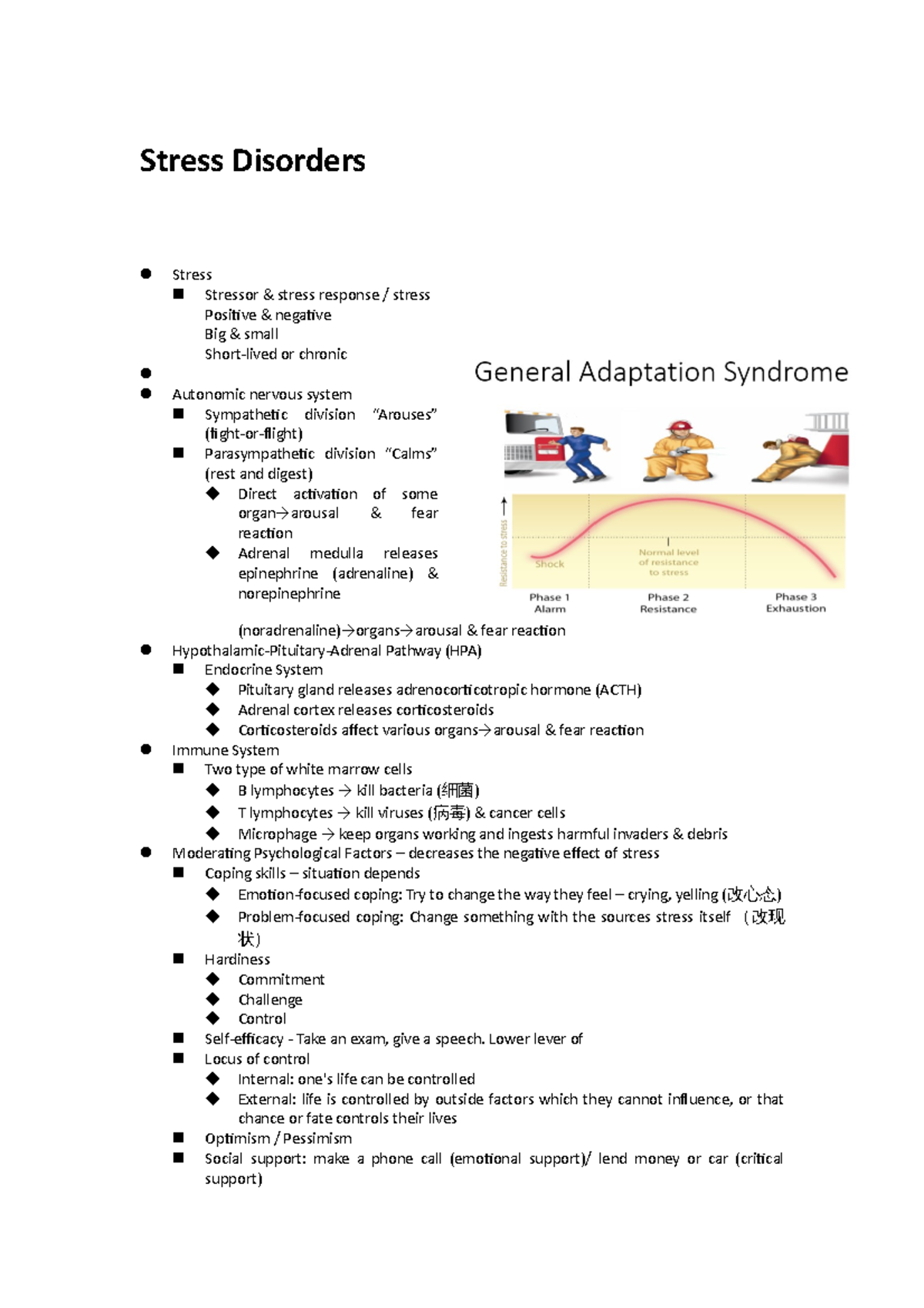 Stress Disorders - Lecture notes 3 - Stress Disorders Stress Stressor ...