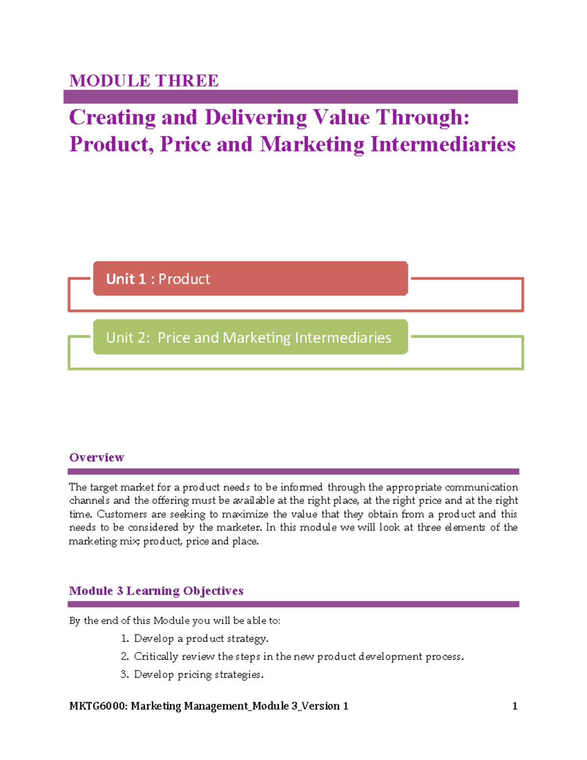 MKTG 6000 Module 3 - It is a summary of the course materials covered ...