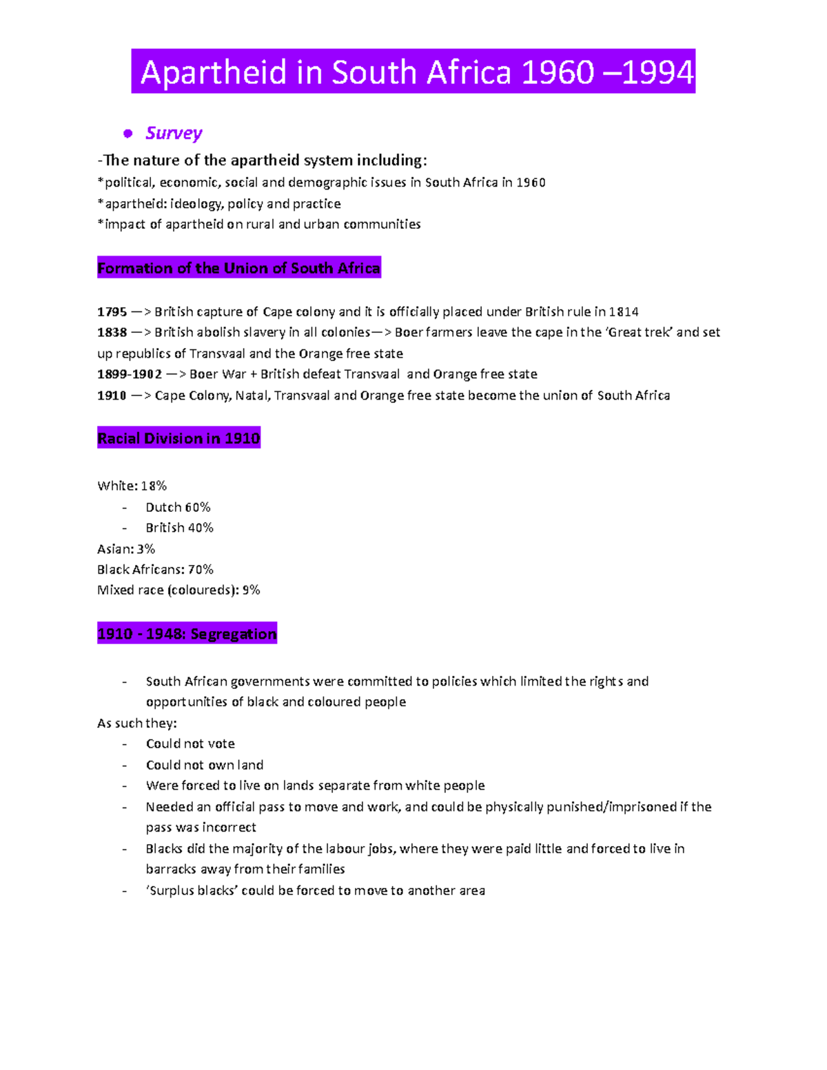 Apartheid in South Africa 1960–1994 - Survey -The nature of the ...