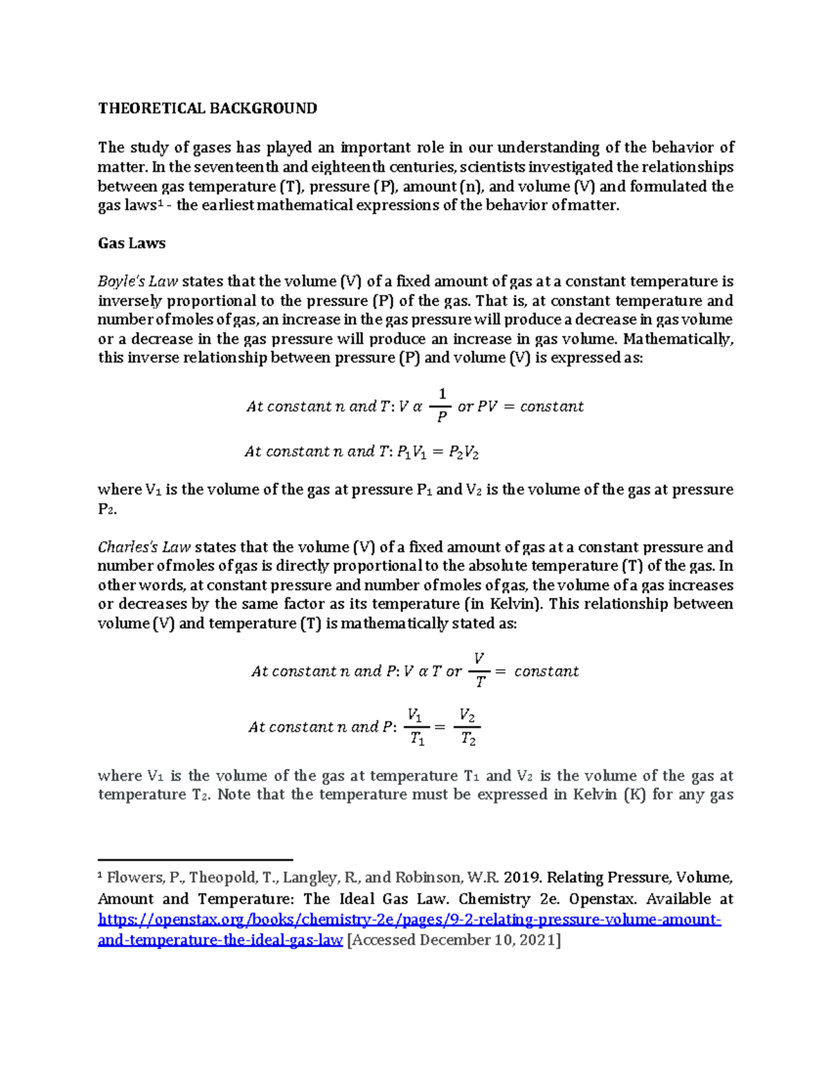 Theoretical Background 8 - THEORETICAL BACKGROUND The study of gases ...