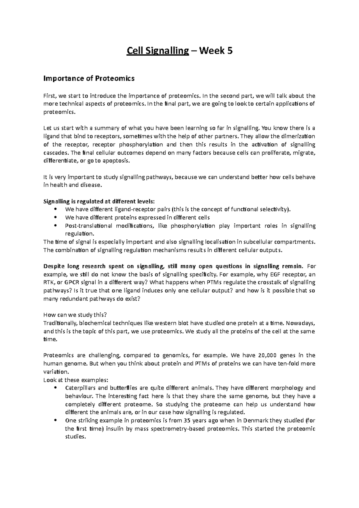 Lecture Notes Week 5 Cell Signalling Week 5 Importance Of
