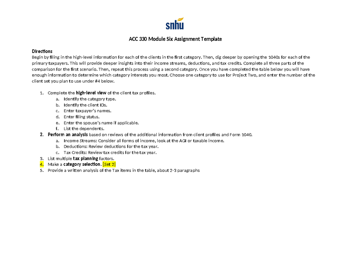ACC 330 Module Six Assignment Template - ACC 330 Module Six Assignment ...