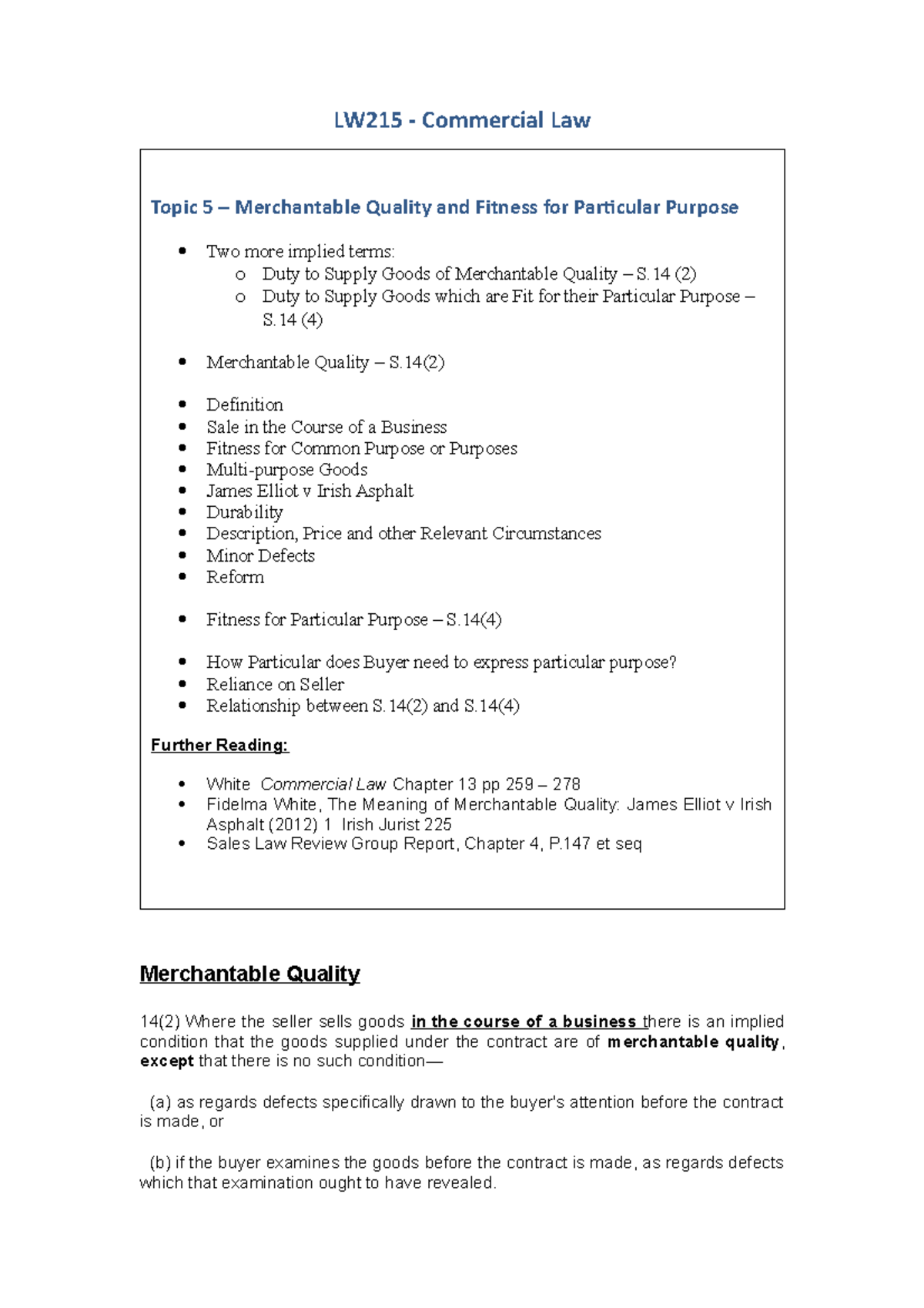 Topic 5 - Merchantable Quality (8) - LW215 - Commercial Law ...
