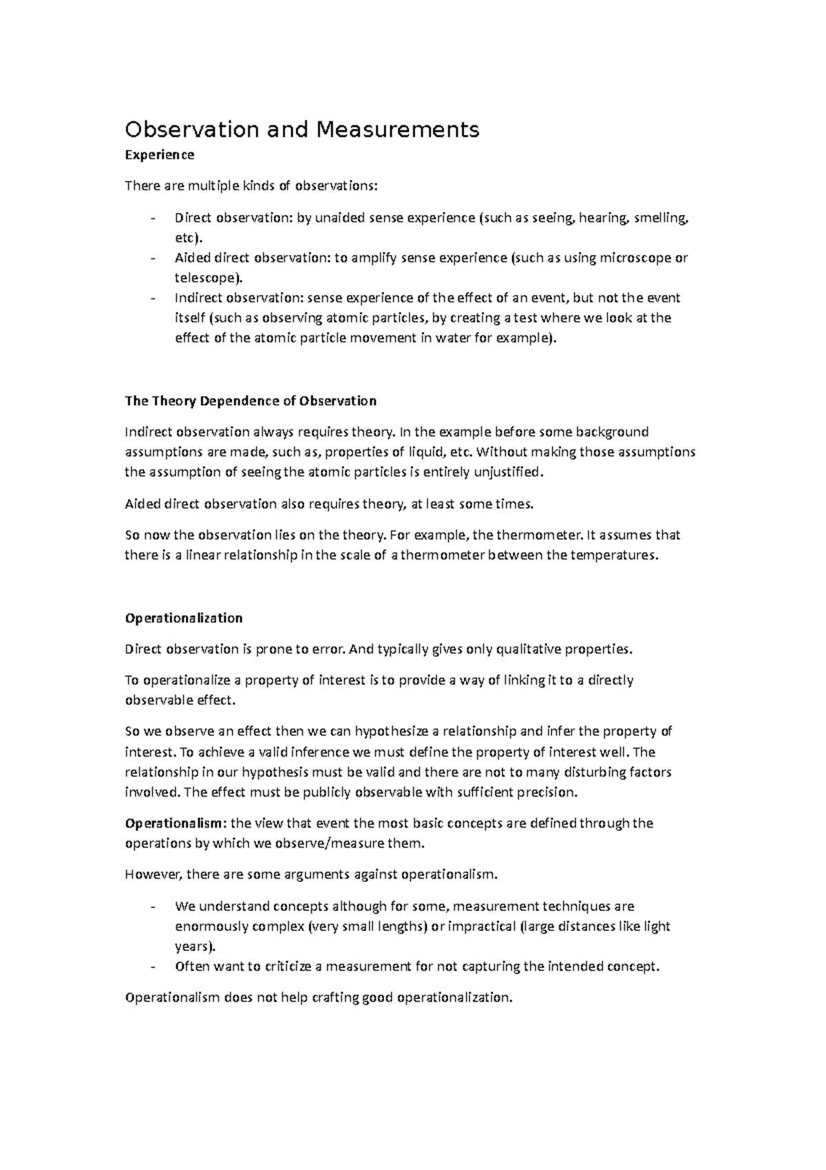 Lecture Notes - Observation and Measurements Experience There are ...