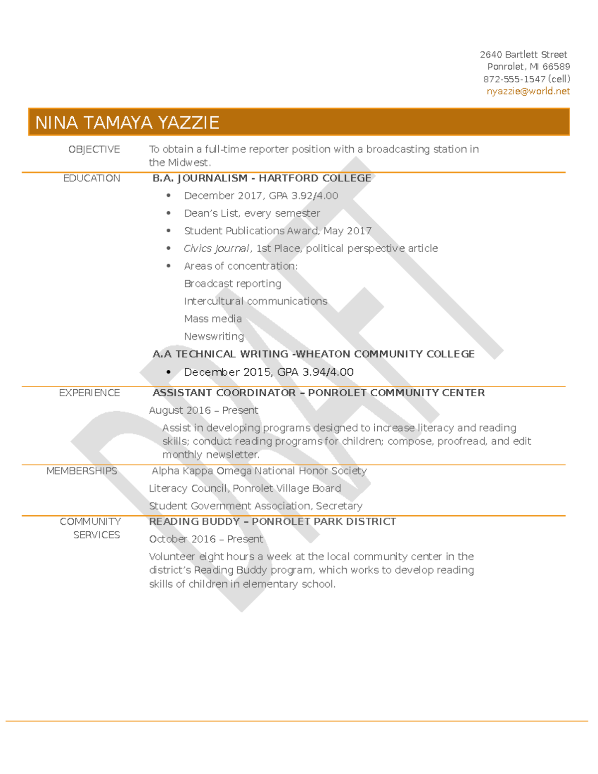 Yazzie Resume - asm latihan - 2640 Bartlett Street Ponrolet, MI 66589 ...