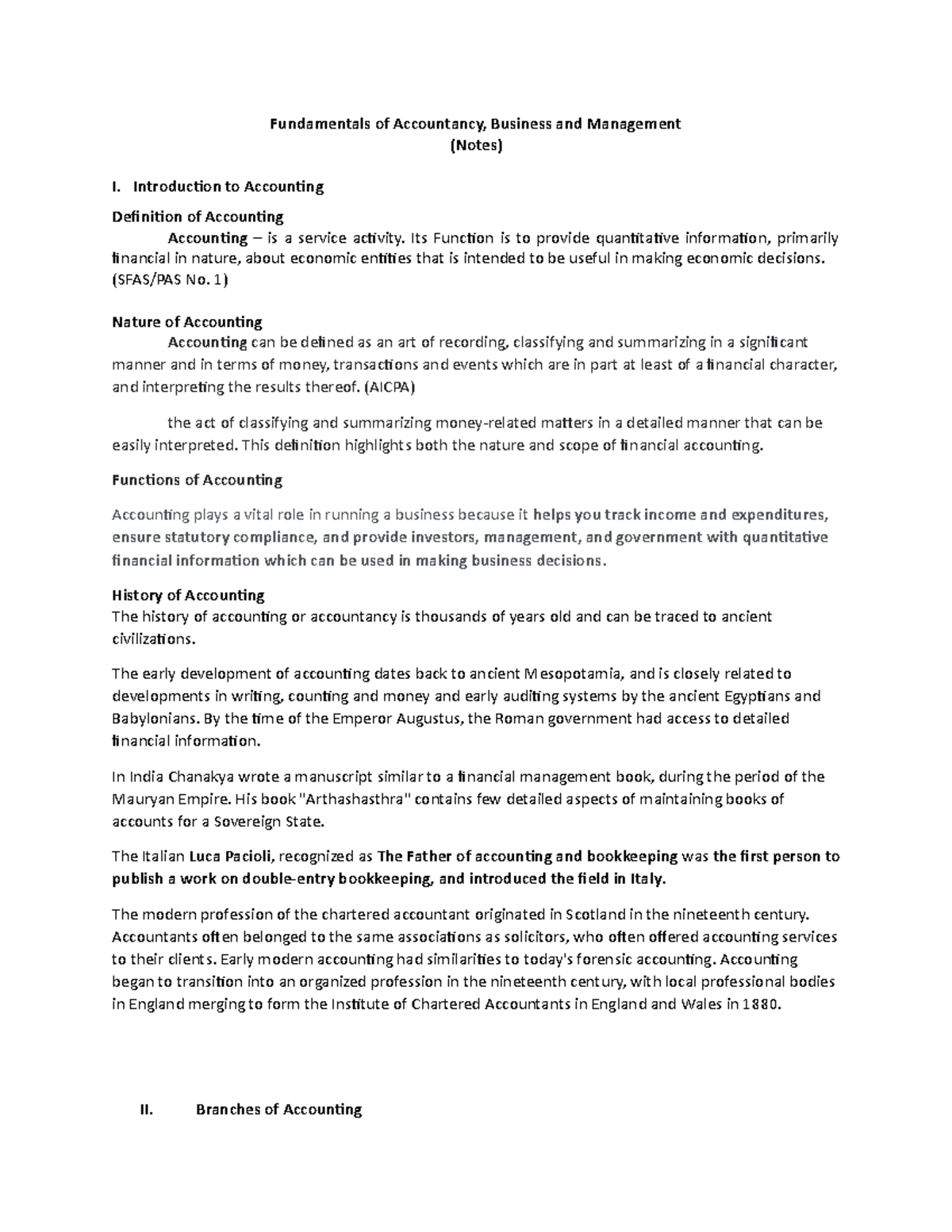 Notes in FABM SI - Fundamentals of Accountancy, Business and Management ...
