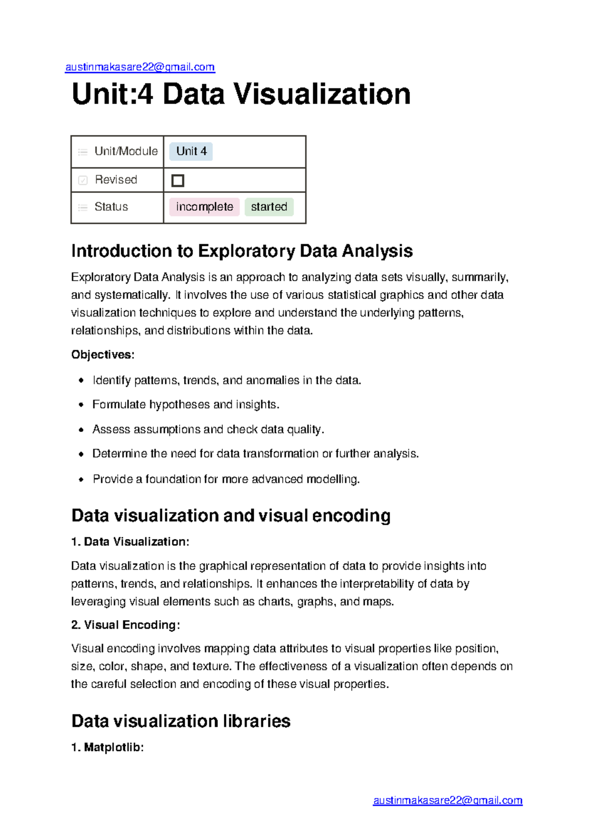 Unit-4 Data Visualization - austinmakasare22@gmail Unit:4 Data Visualization Unit/Module Unit 4 ...