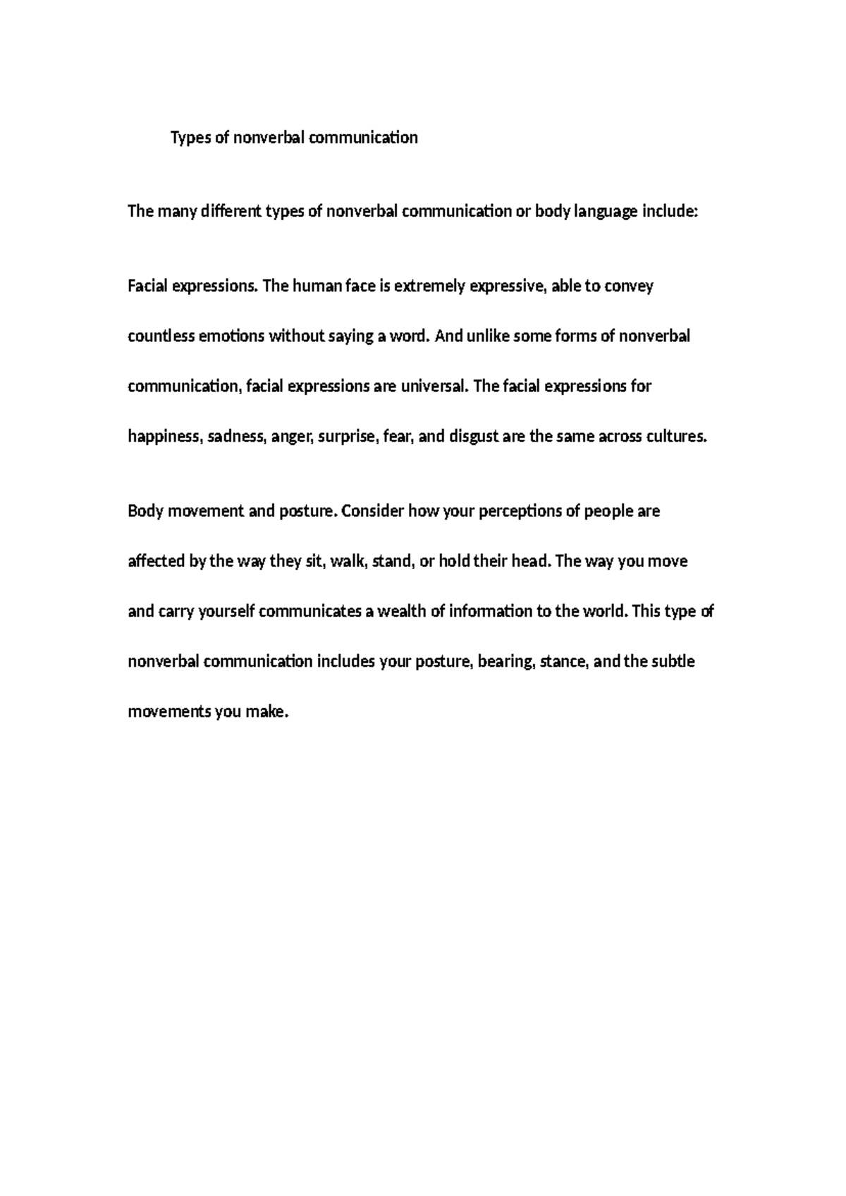 Types of nonverbal communication - The human face is extremely ...