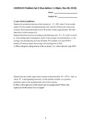 3123 book solution - EC2065 Macroeconomics Solutions to end of chapter problems in the essential ...