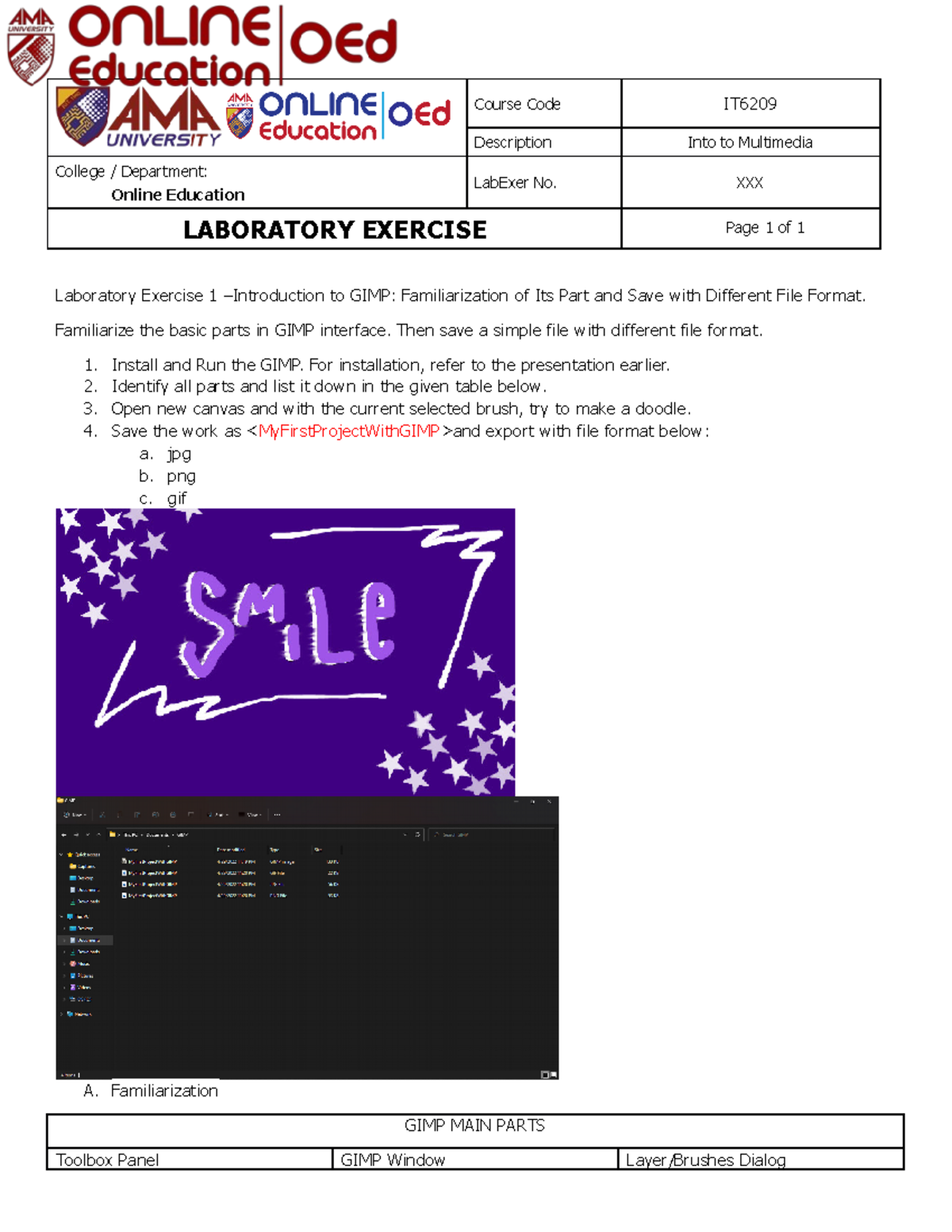 Intro to Multimedia Laboratory Exercise 1 - Course Code IT Description ...