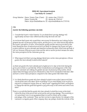 Operational Analysis - Case Study 1 - Lesson 2 - HBM 491 Operational ...