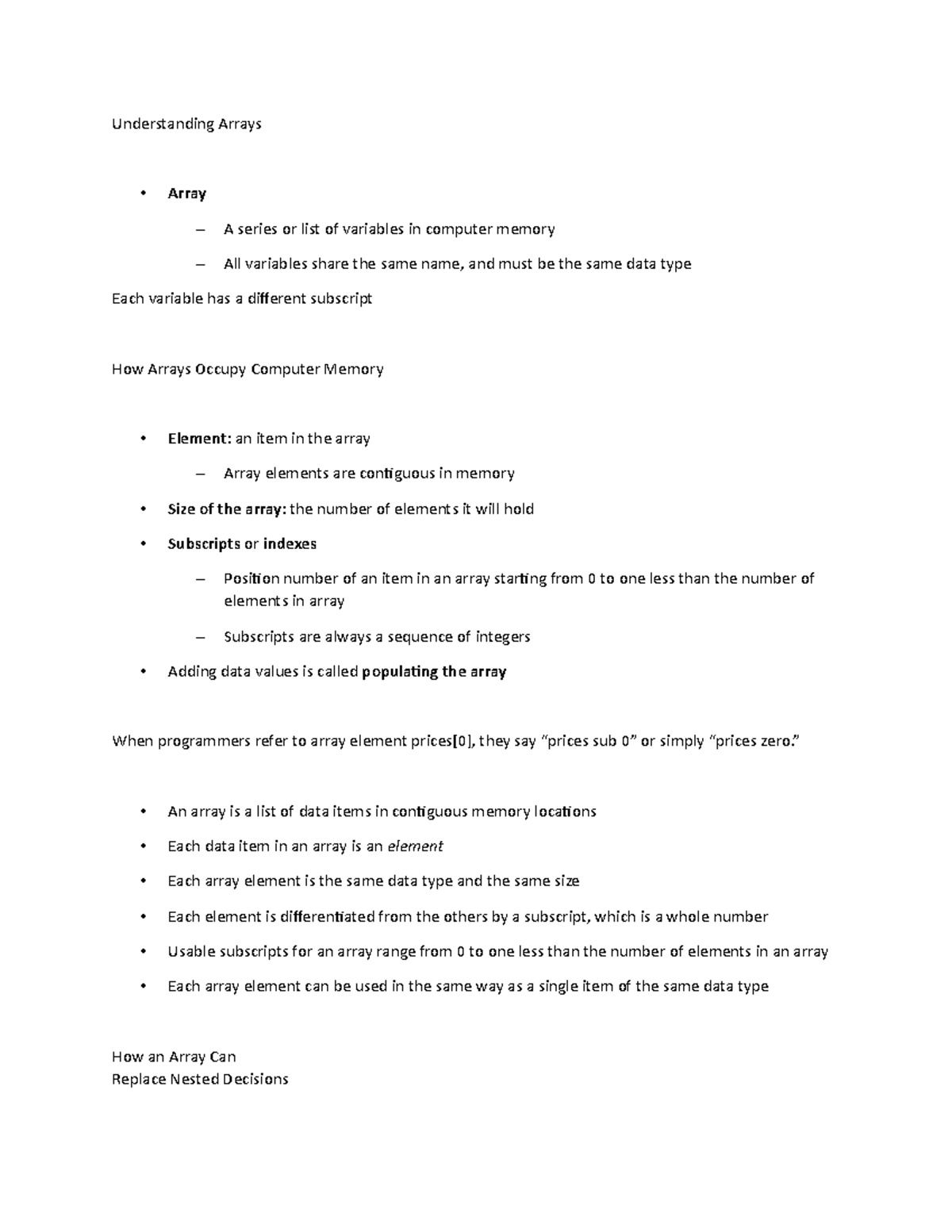 Understanding Arrays Understanding Arrays Array A Series Or List Of Variables In Computer 0684
