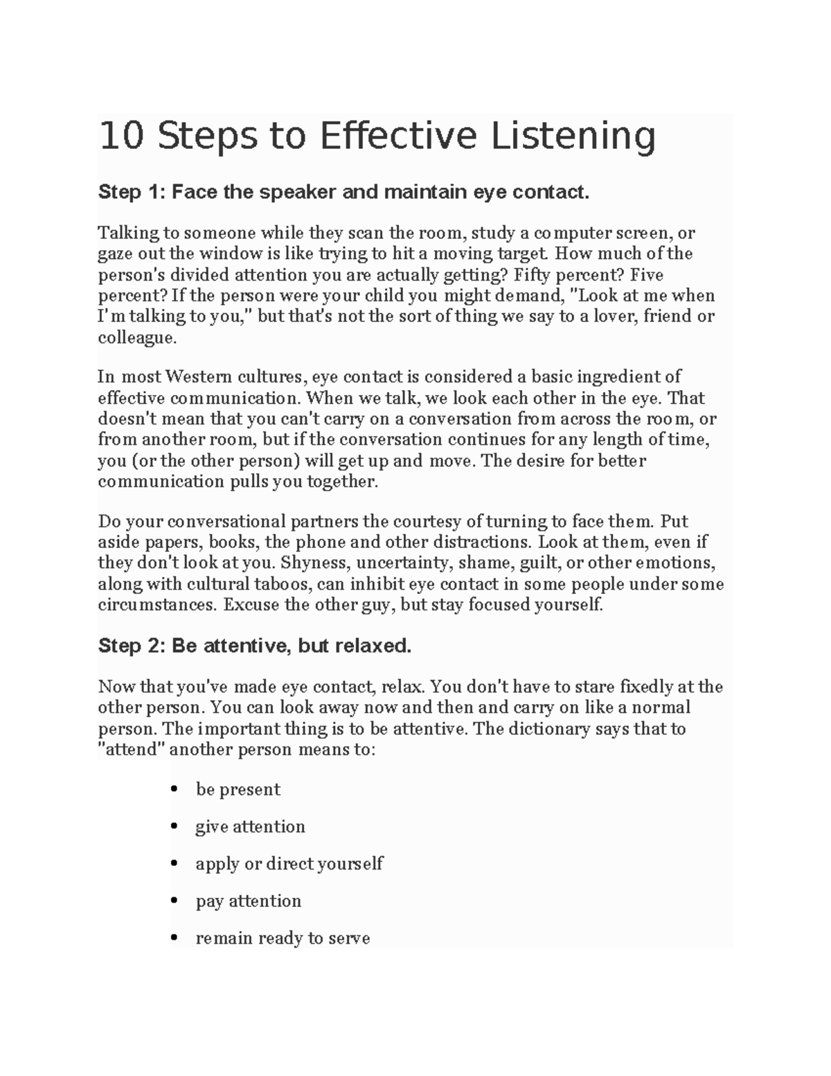 10 Steps to Effective Listening - Communication Skills - CUI - Studocu
