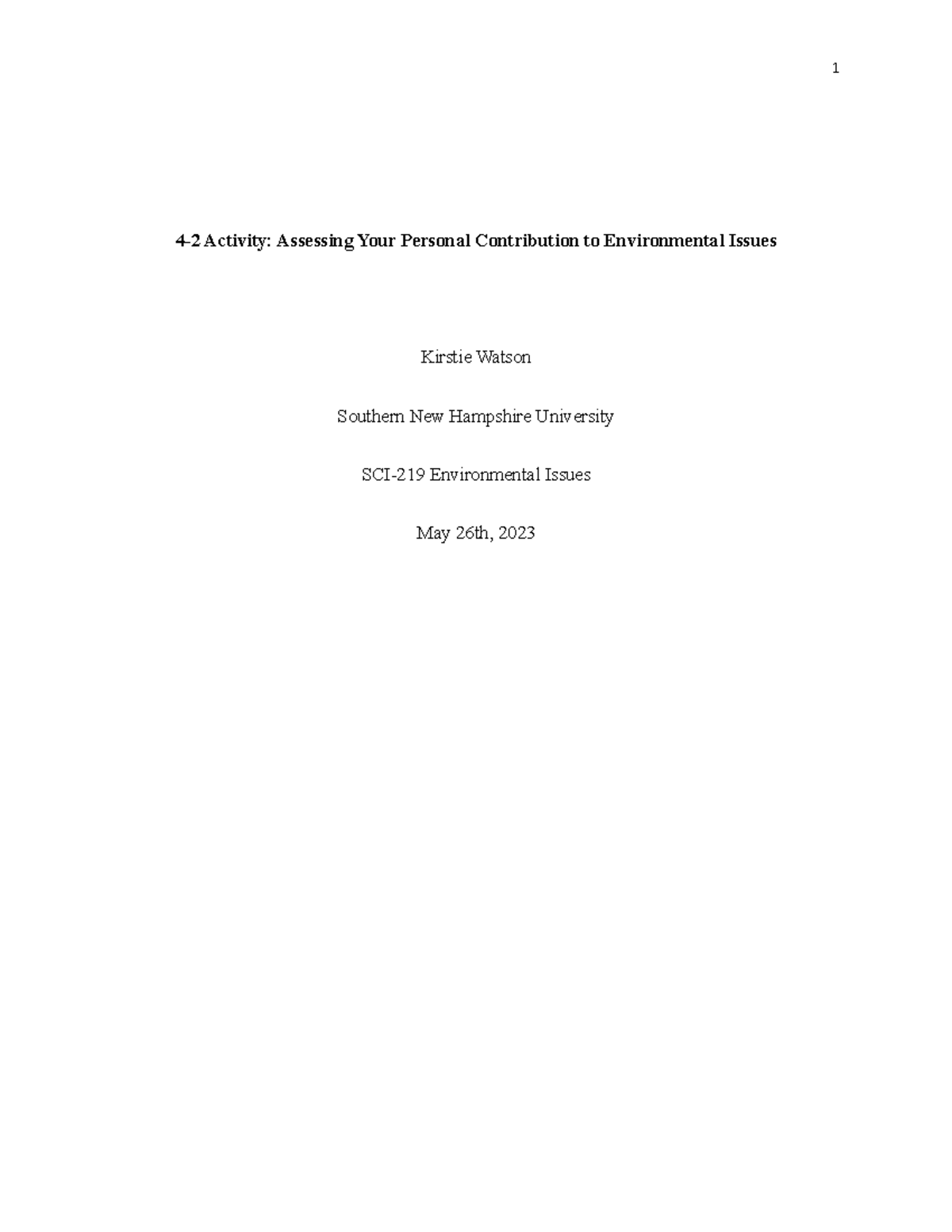 SCI219 4-2 Activity - 4-2 Activity: Assessing Your Personal ...