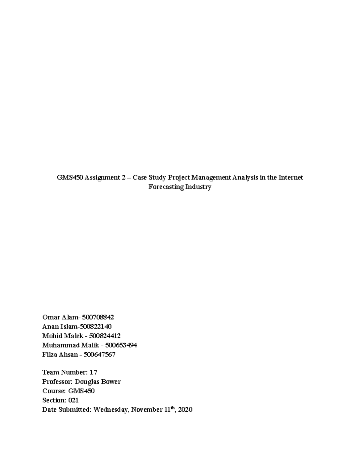 CASE - sda - GMS450 Assignment 2 – Case Study Project Management ...