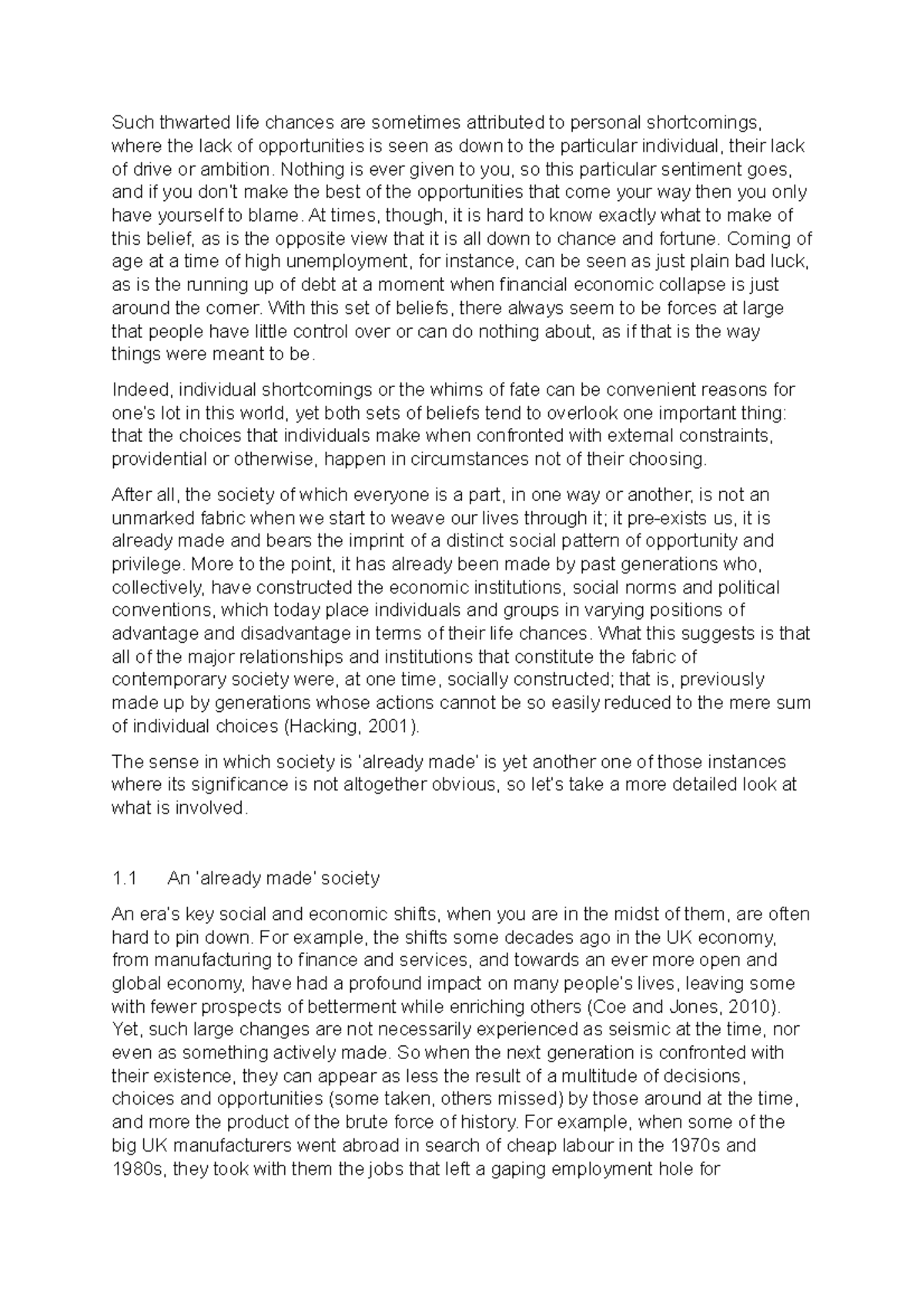 Chapter 9 part 2 - Such thwarted life chances are sometimes attributed ...