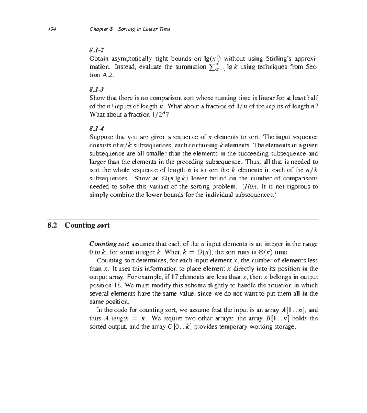 Linear sorting - Descripción de un algoritmo de búsqueda - 194 Chapter ...